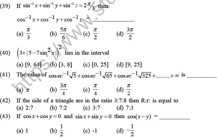 Jee Mathematics Trigonometric Functions Mcqs Set C With Answers